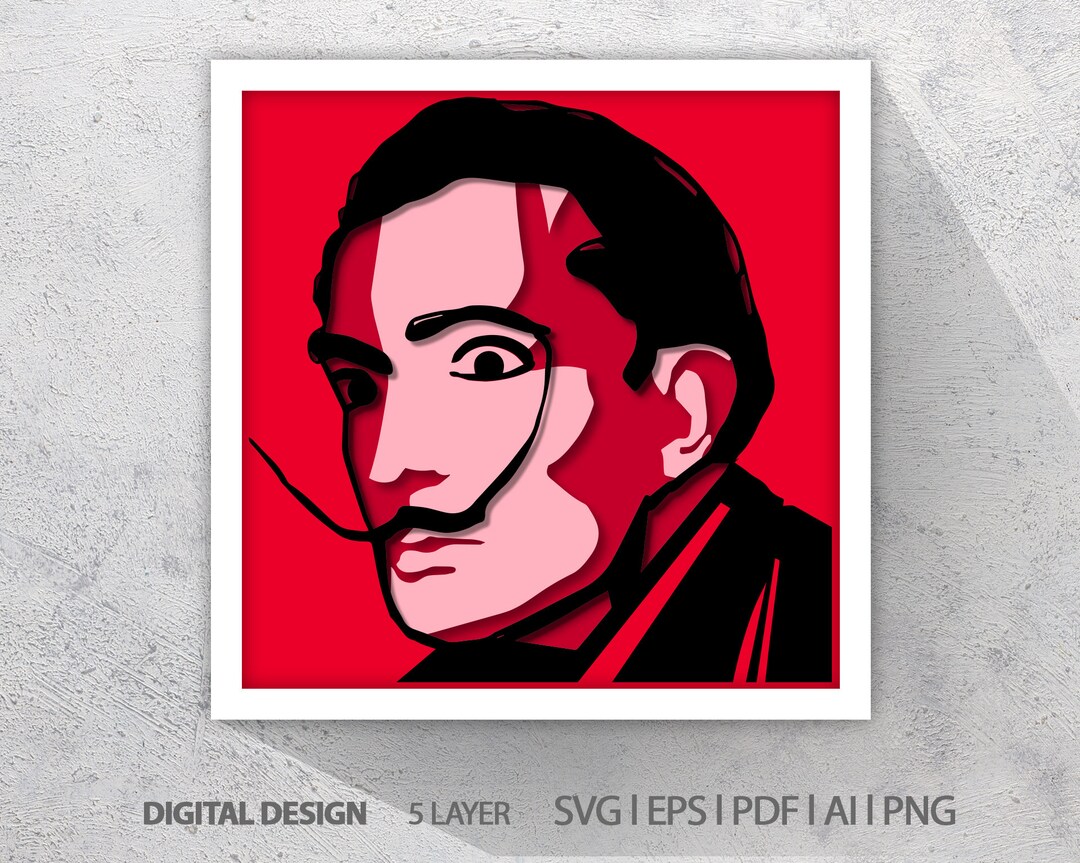 3D Salvador Dali, 3D Paper Cut Shadow Box Template, SVG Digital ...