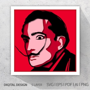 3D Salvador Dali, 3D Paper Cut Shadow Box Template, SVG Digital ...