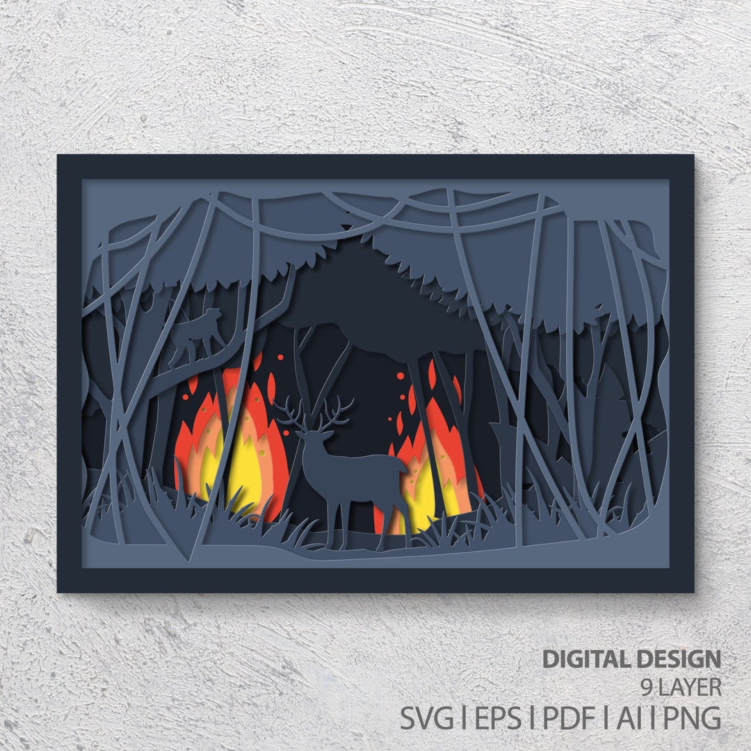 Fire in the Forest -3D, Paper, Wood, Laser, Cut, Digital, Download - Etsy