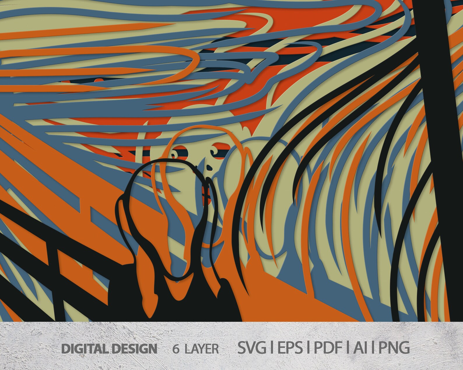 3D the Scream Shadow Box Template: Eduard Munch Art (SVG Digital ...