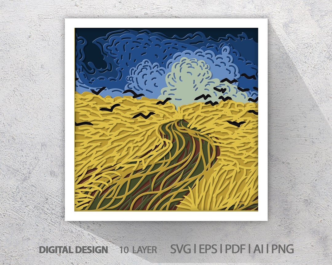 3D Van Gogh, Wheatfield With Crows, Art, 3D Paper Cut Shadow Box ...