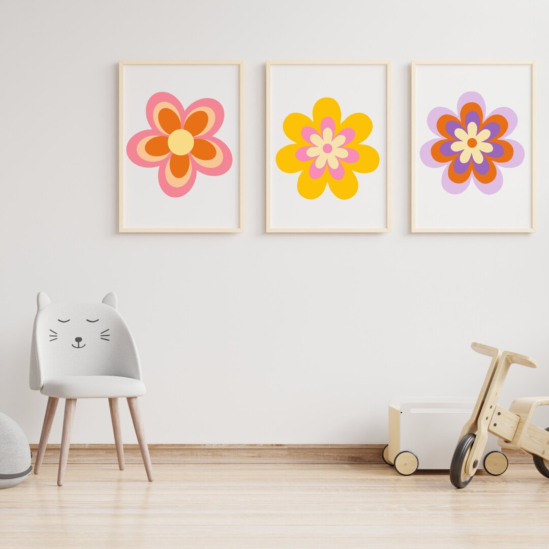 Retro Flower Wall Decor. Instant Download. Set of 3. Digital Prints. - Etsy