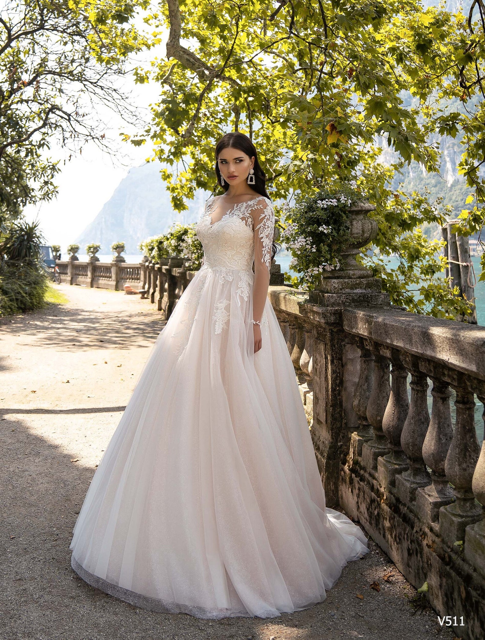 A Line Sheer Neck Sheer Back Long Sleeves Floor Length - Etsy