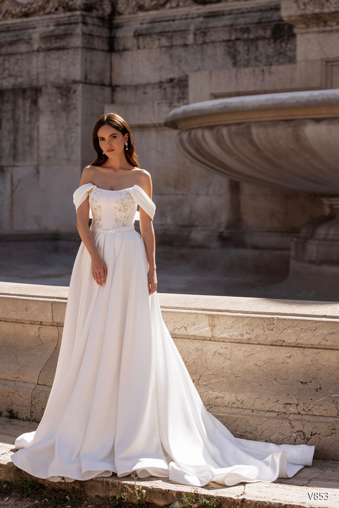 A-line Wedding Dress Curve Neckline Floral Lace off the Shoulder ...
