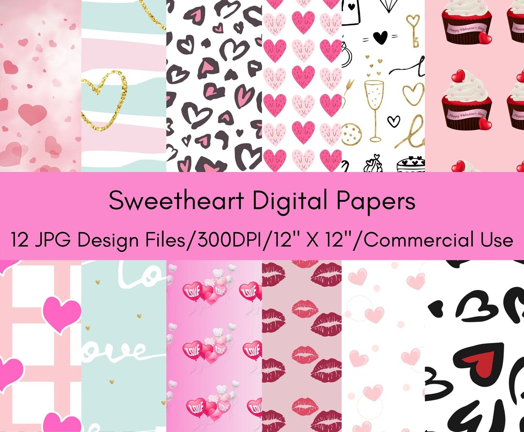 Sweetheart Digital Papers - Etsy