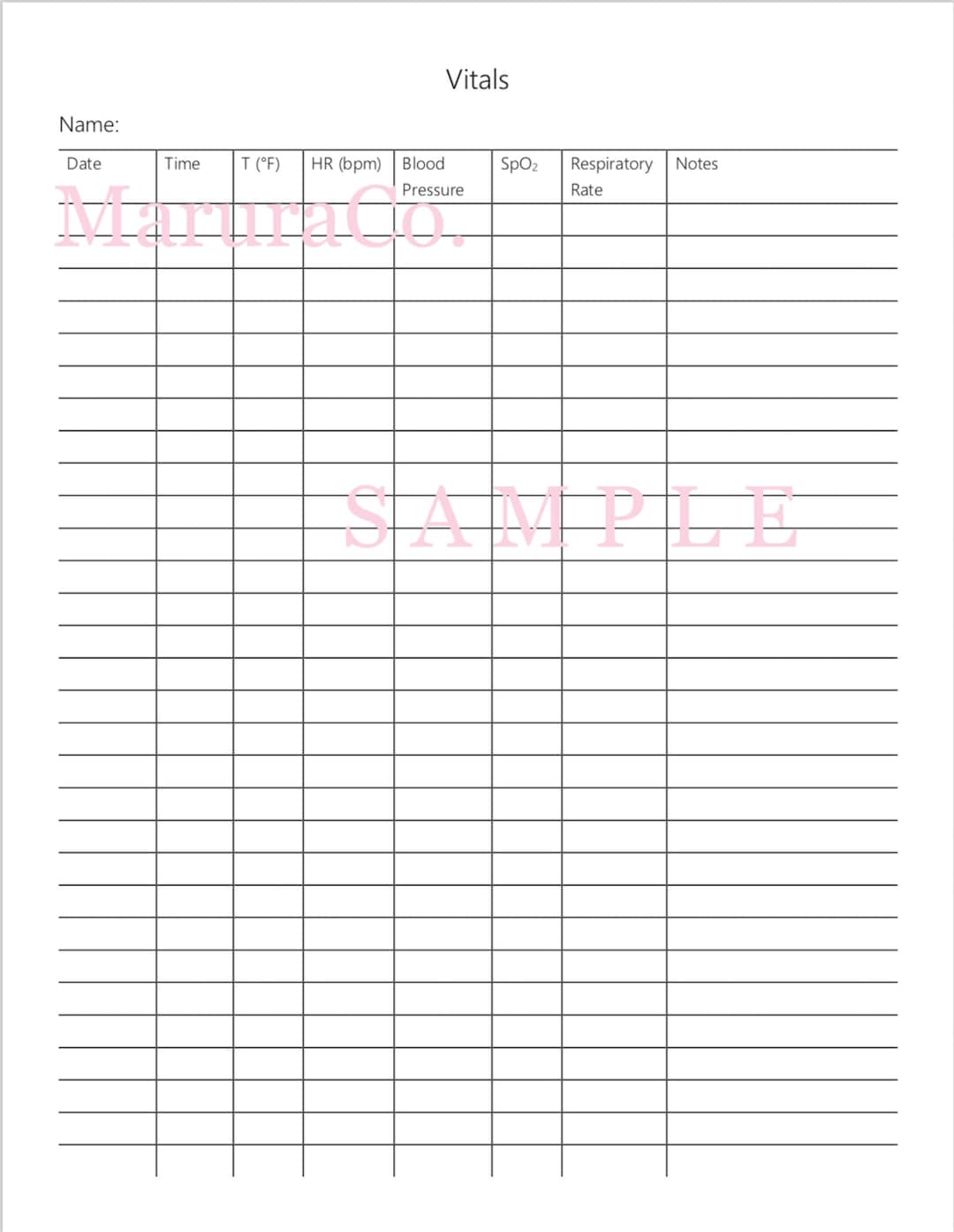 Vitals Log/tracker - Etsy