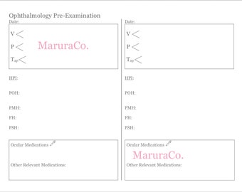 Ophthalmology/optometry Pre-examination Template/tracker, Healthcare ...
