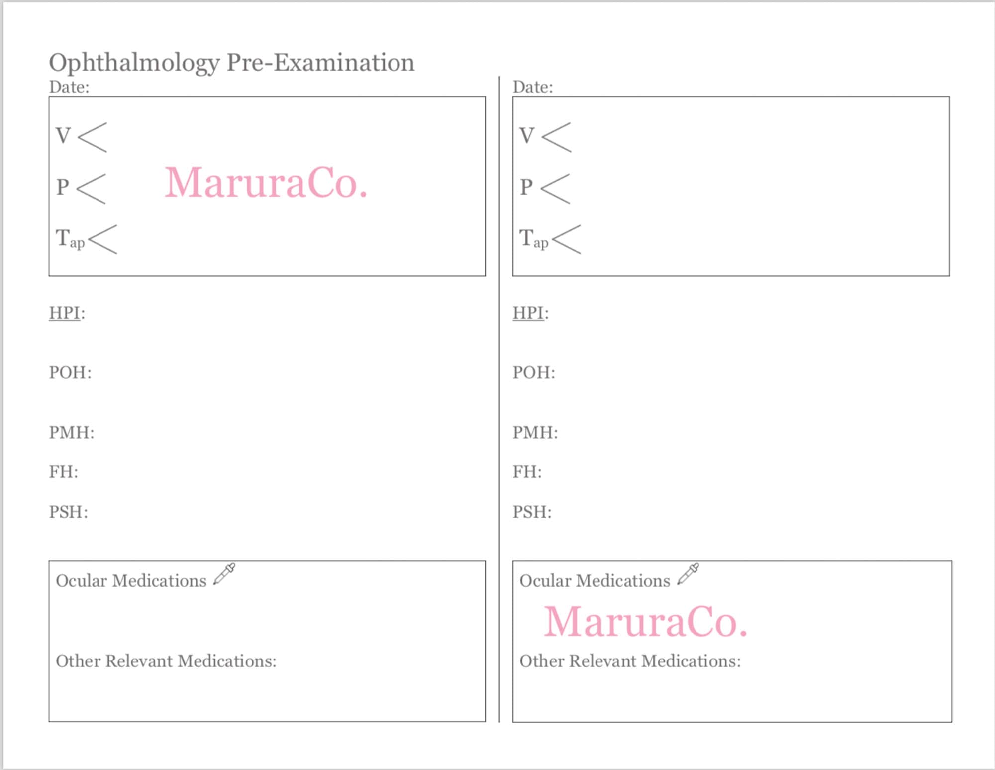 Ophthalmology/optometry Pre Examination Template/tracker - Etsy