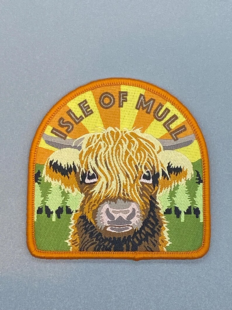 Highland Cow Isle of Mull Fabric Embroidered Patch - Hebrides, Scotland ...