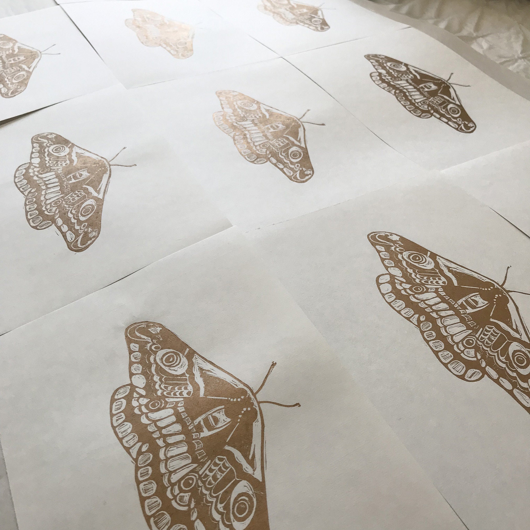 Gold Linocut Print of an Emperor Moth, Signed Original Lino Print ...