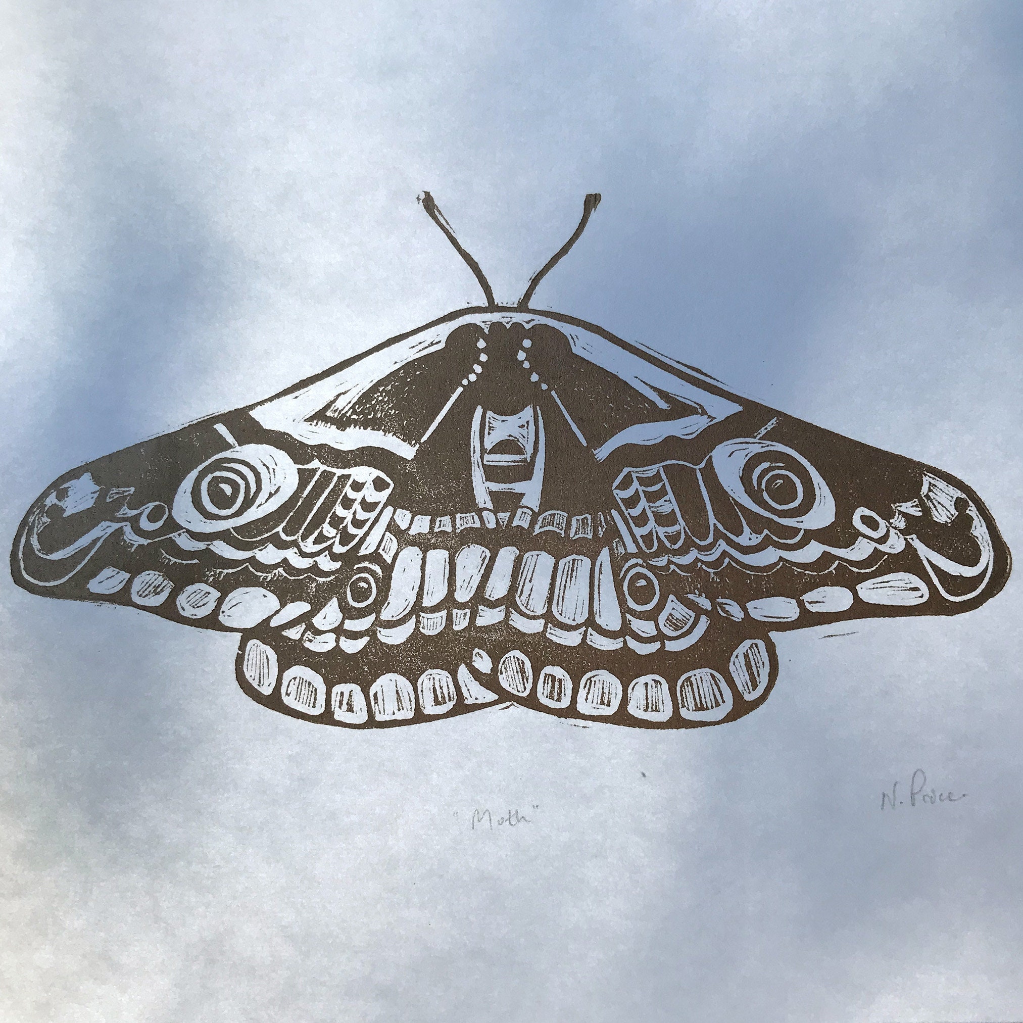 Gold Linocut Print of an Emperor Moth, Signed Original Lino Print ...