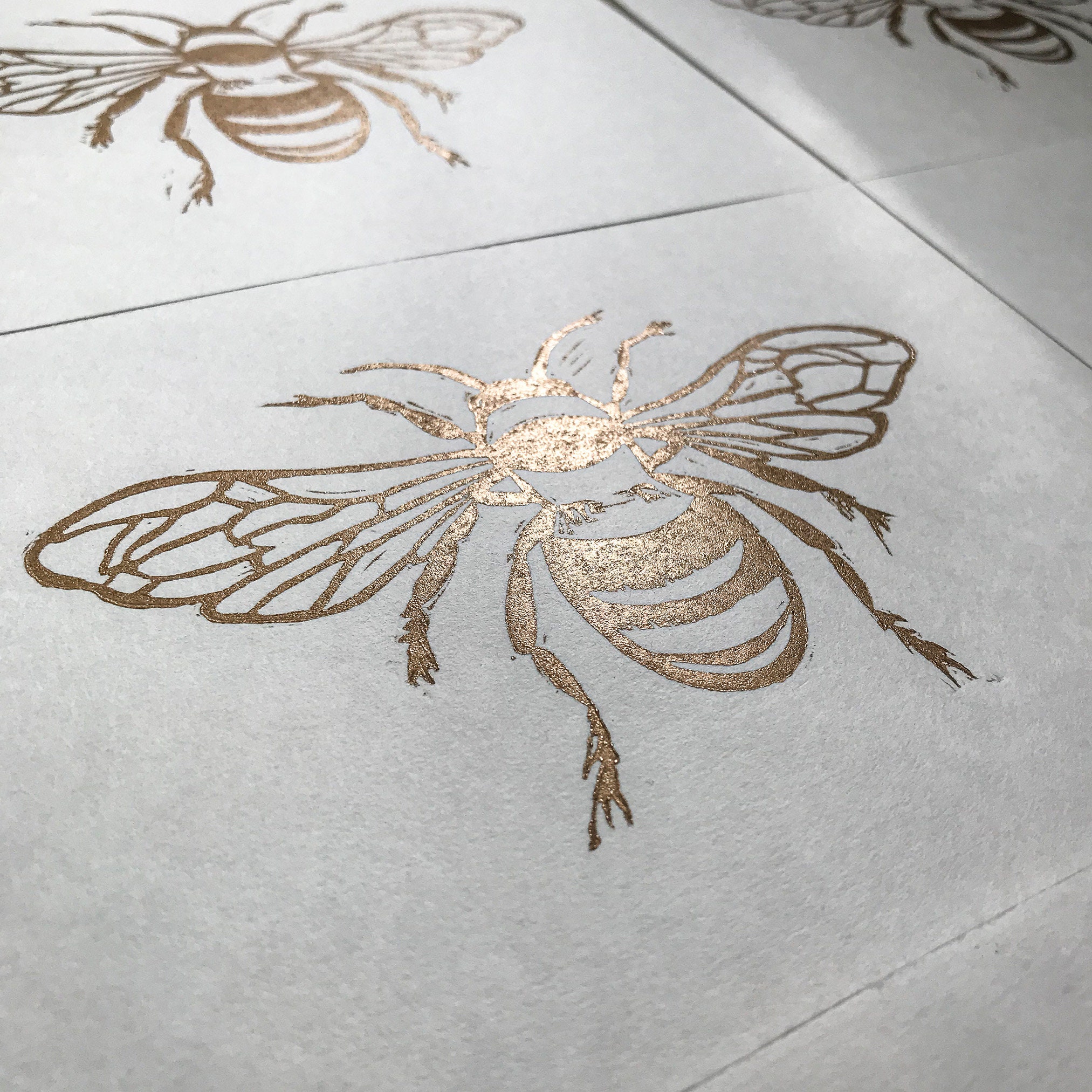 Gold Linocut Print of a Honey Bee, Signed Original Lino Print, Gift for ...