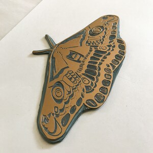 Gold Linocut Print of an Emperor Moth, Signed Original Lino Print ...