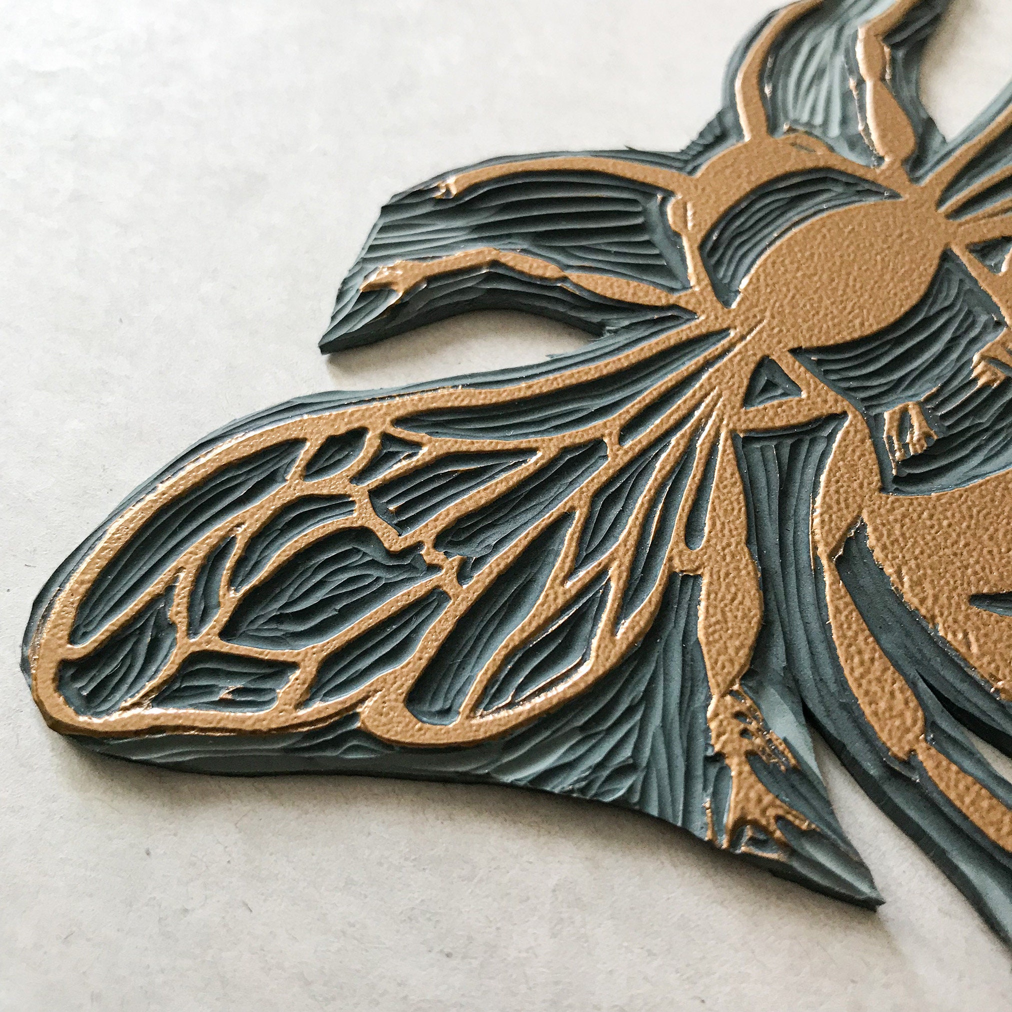 Gold Linocut Print of a Honey Bee, Signed Original Lino Print, Gift for ...