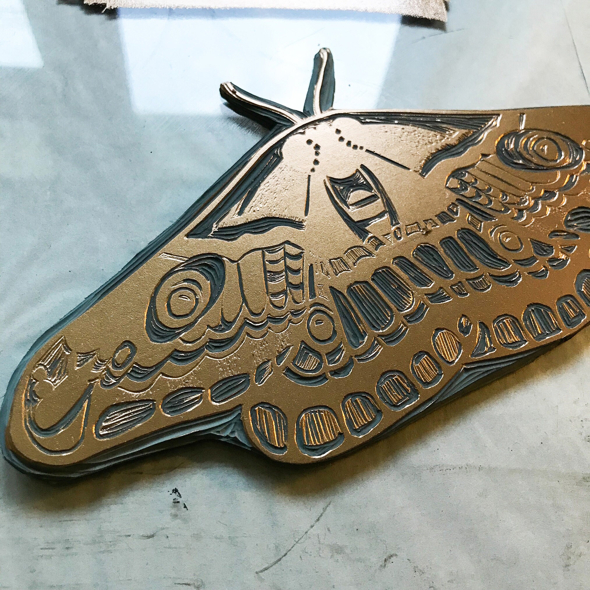 Gold Linocut Print of an Emperor Moth, Signed Original Lino Print ...