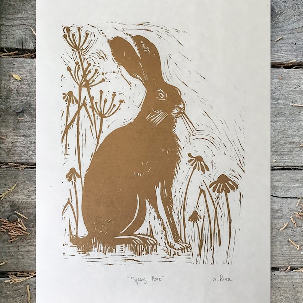 Hare Linocut - Etsy UK