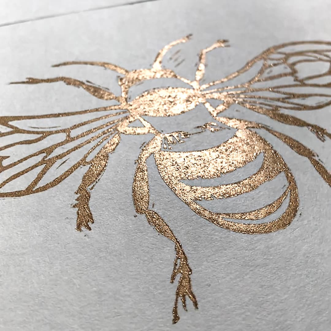 Gold Linocut Print of a Honey Bee, Signed Original Lino Print, Gift for ...