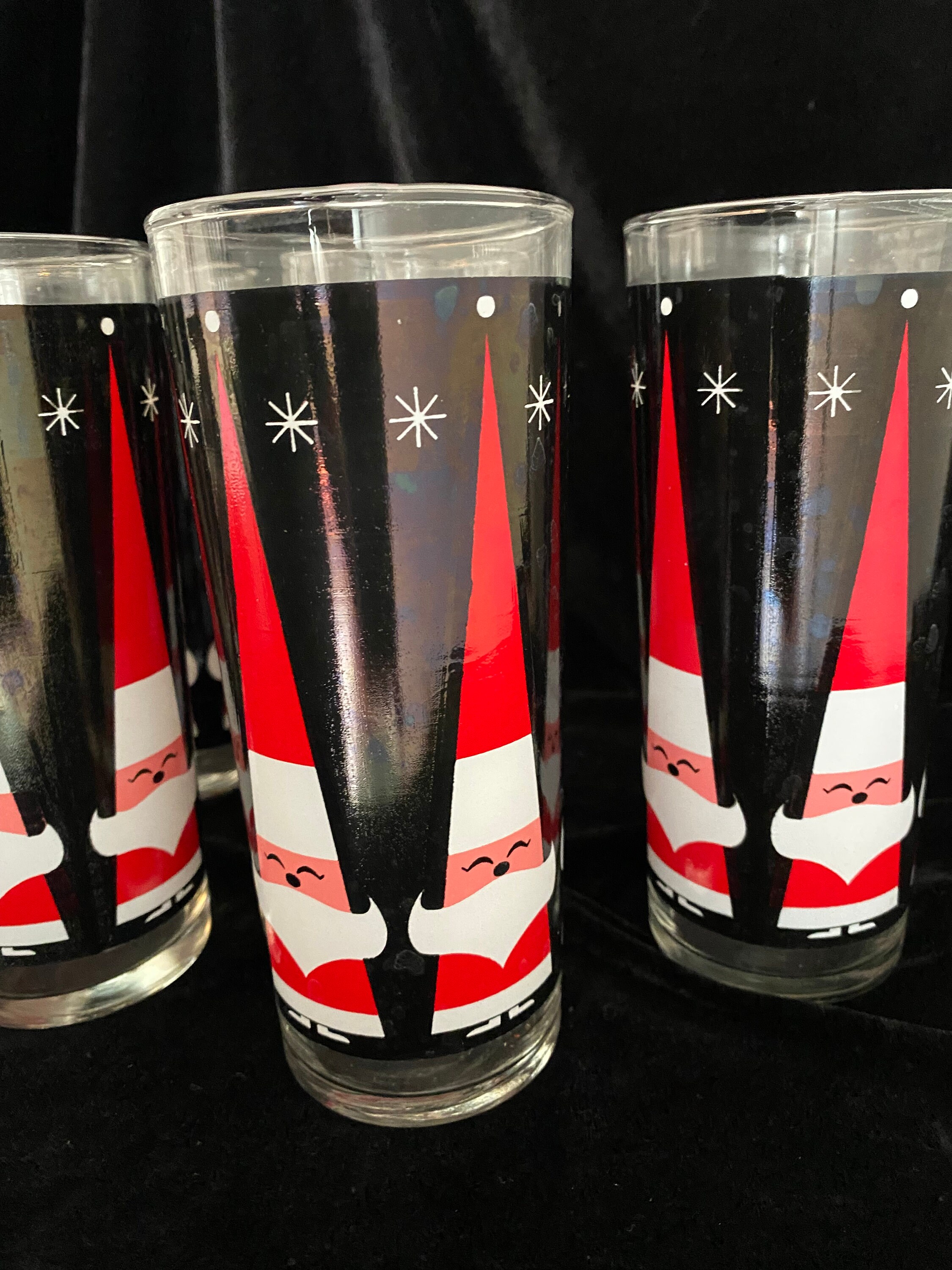 1960s Holt Howard for Libbey Atomic Santa Glasses / Tall Santa Hat ...