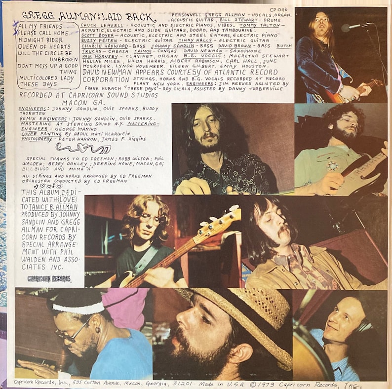 1973 GREGG ALLMAN "laid Back" LP Gatefold Solo Debut Org Sleeve CP0116 ...