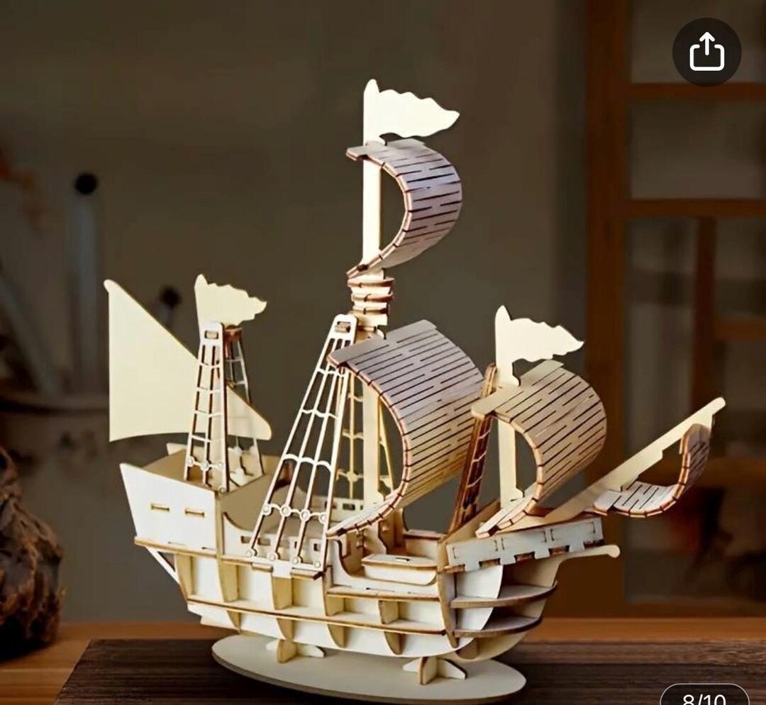3D Wooden Sailing Ship DIY Puzzle Handcraft Model Gift Home Decoration ...