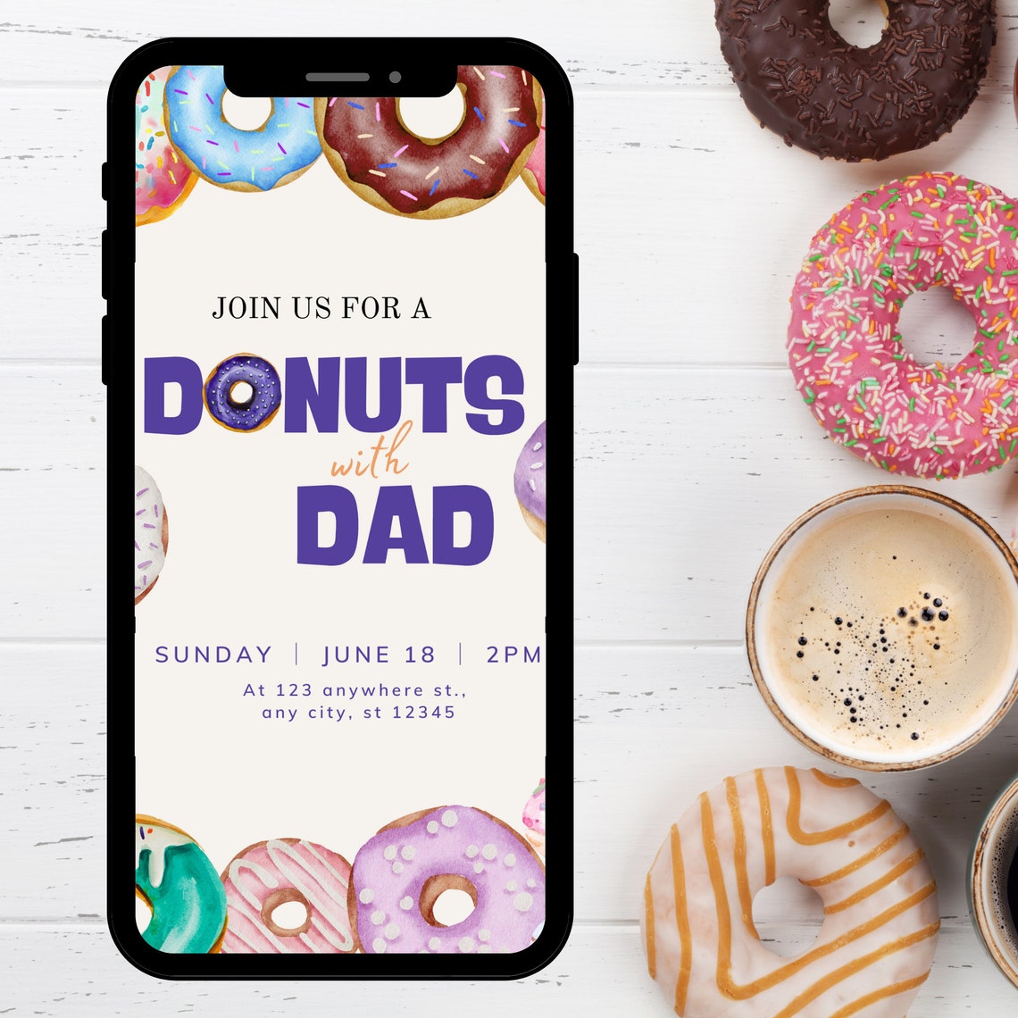 Father's Day Invitation Donuts With Dad, Printable Fathers Day ...