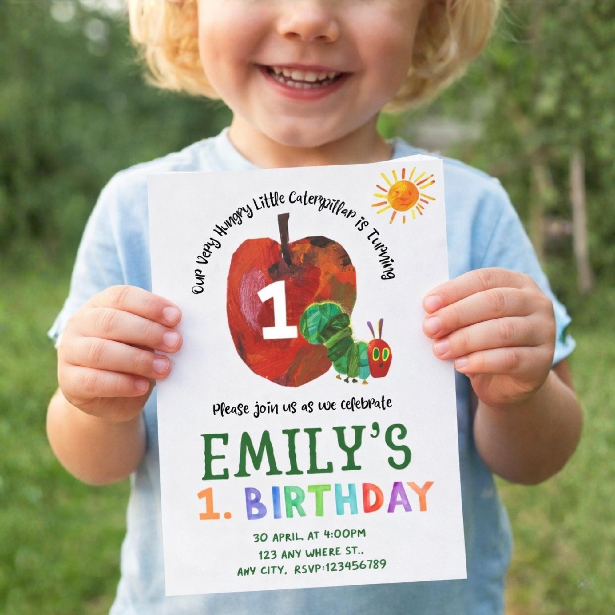 The Very Hungry Caterpillar 1st Birthday Invitation: Editable Canva ...