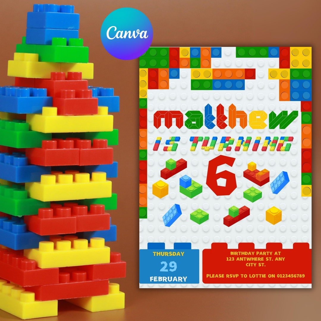 Building Blocks Birthday Invitation: Editable Kids Party Invite (canva ...