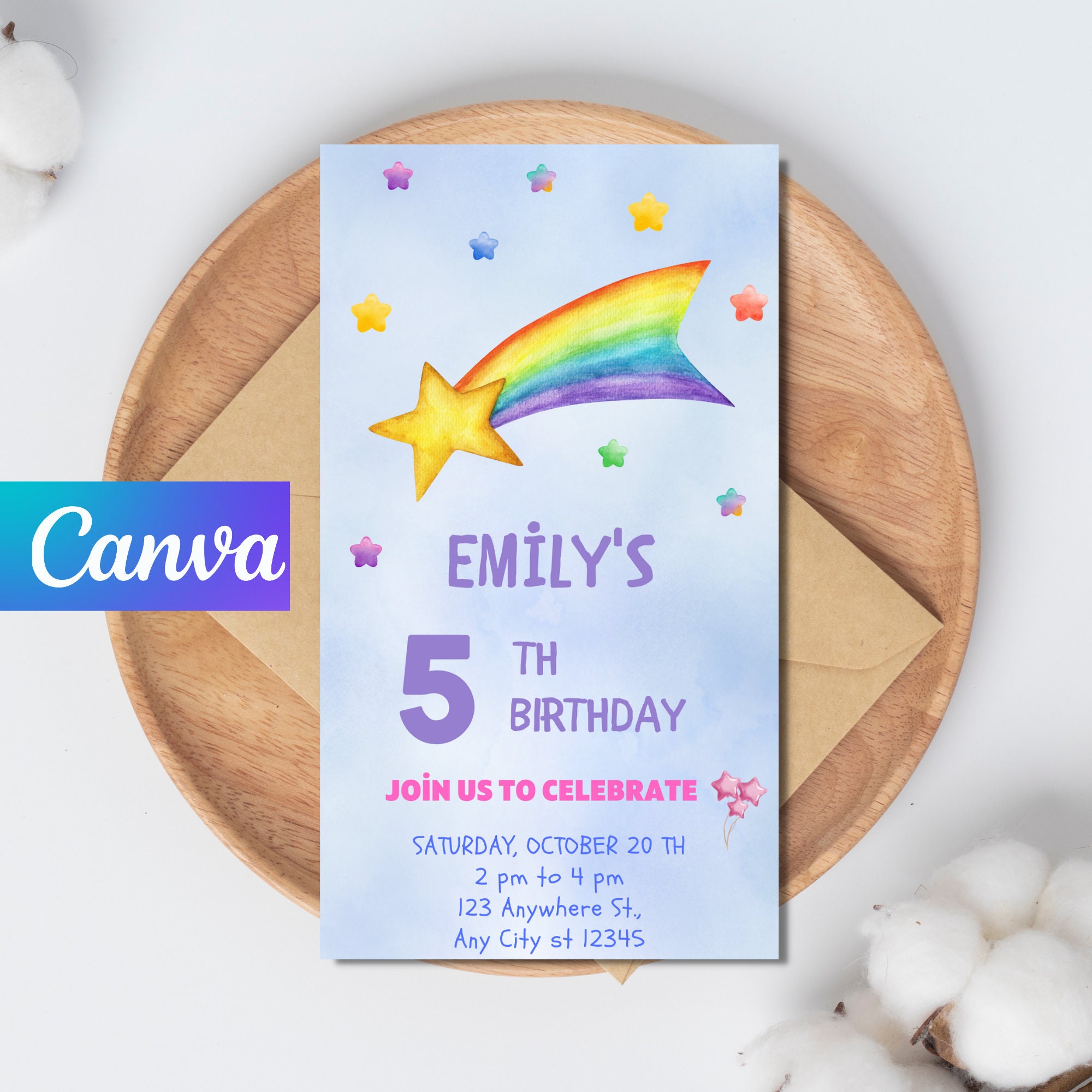 DIY Digital Star Party Invitation | Canva Template | Electronic ...