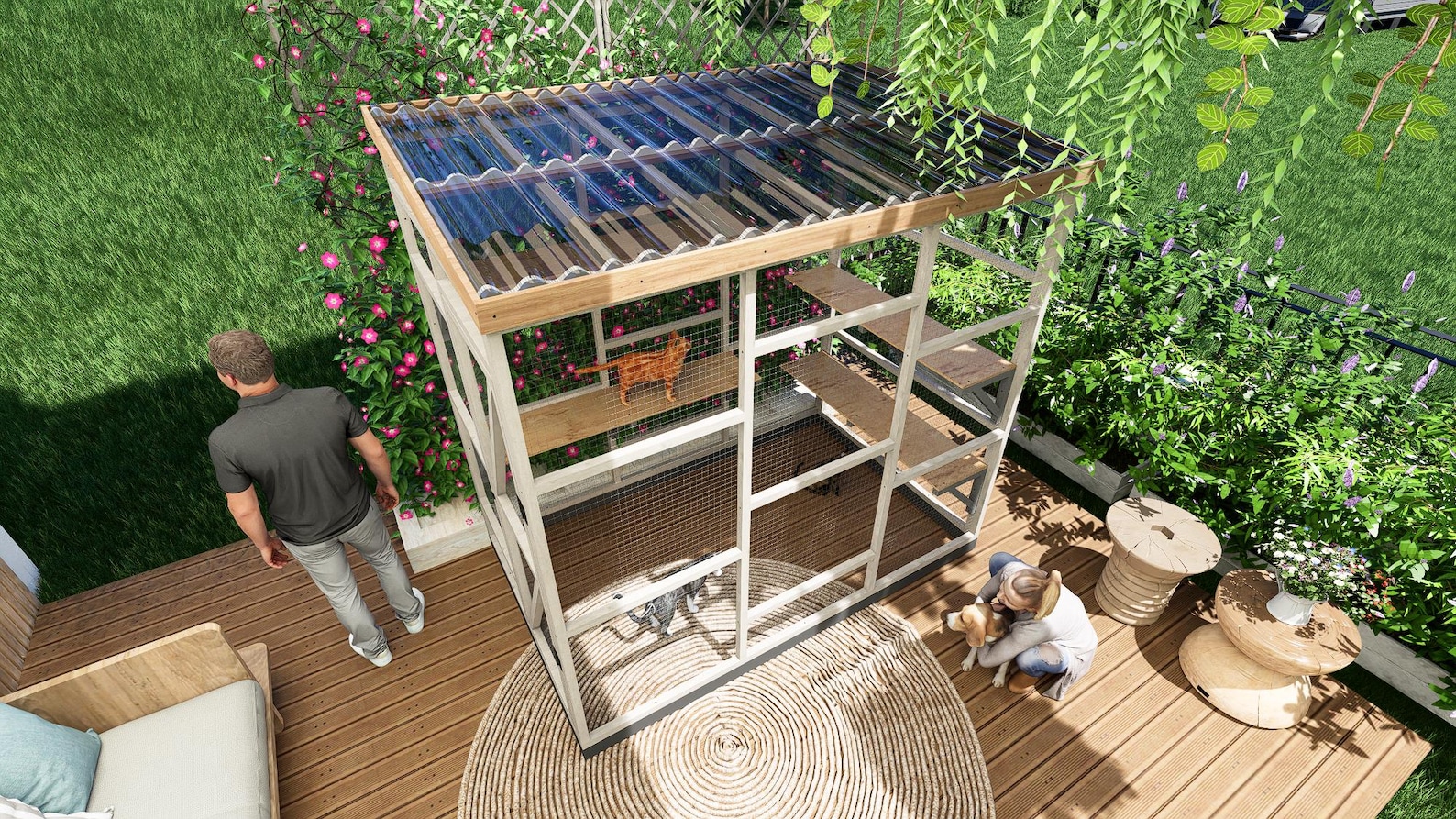 Catio Cat House Plans - Cat Patio Plans - Garden Outdoor Cat House 5x8 ...