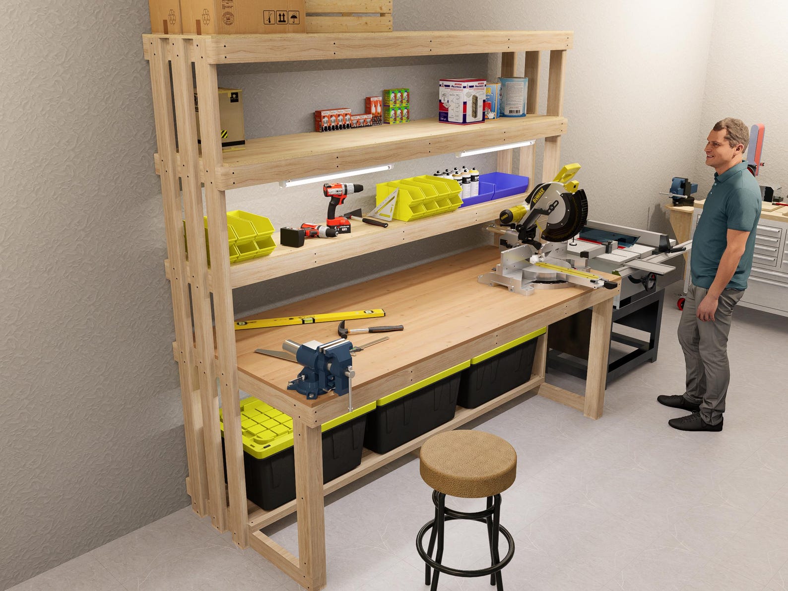 DIY Workbench Plans - Garage Work Bench - Craft Table - Storage Shelves ...