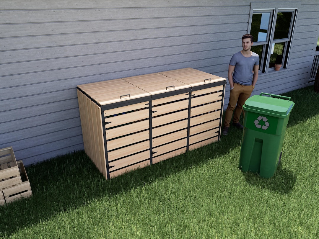 Trash Can Storage Enclosure DIY Plans - 64 Gallon Garbage Bin Storage ...