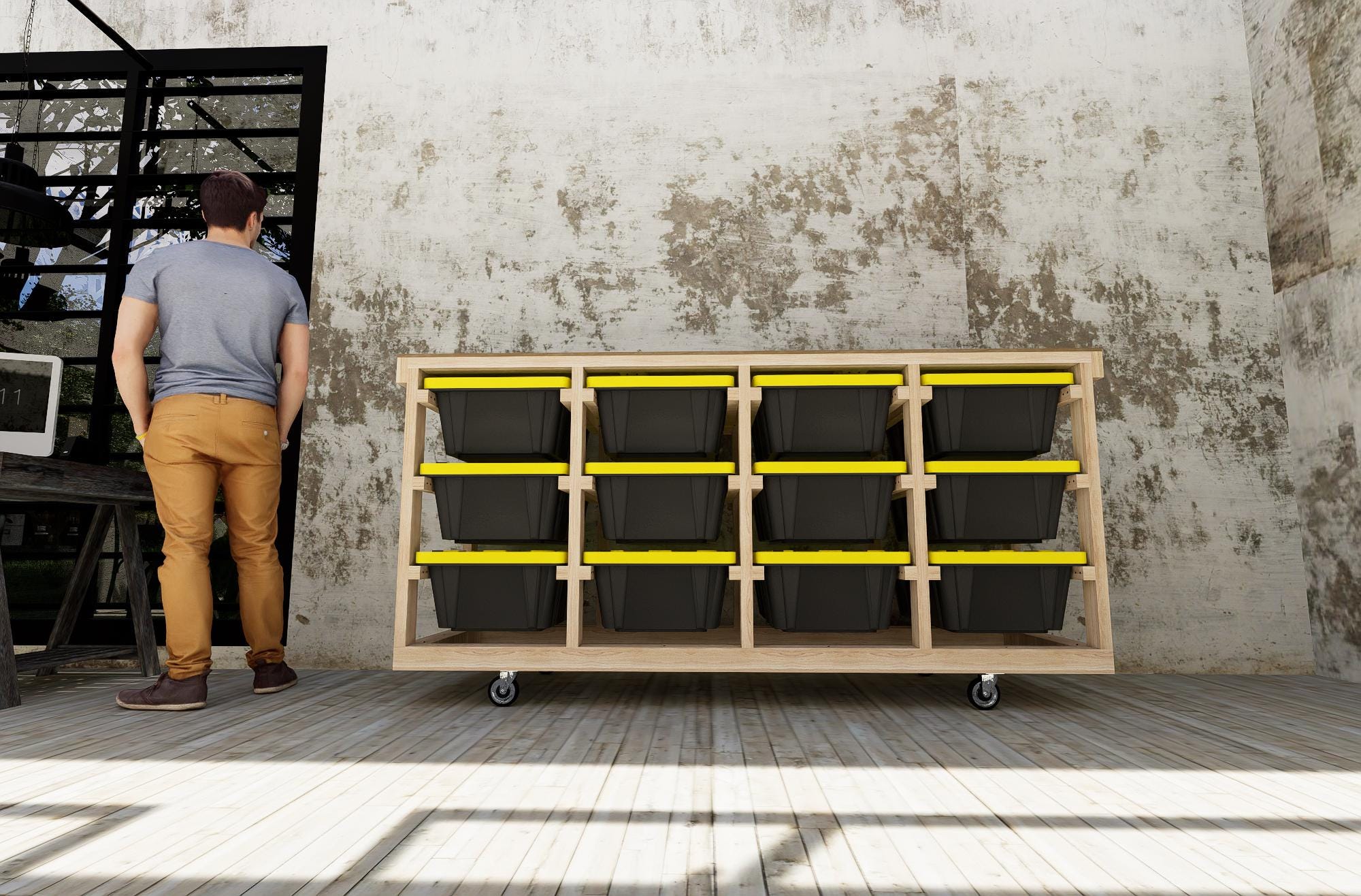 Mobile 14 Gallon Tote Rack DIY Plans With Workbench (PDF) - Etsy