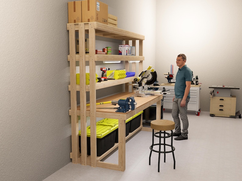 DIY Workbench Plans - Garage Work Bench - Craft Table - Storage Shelves ...