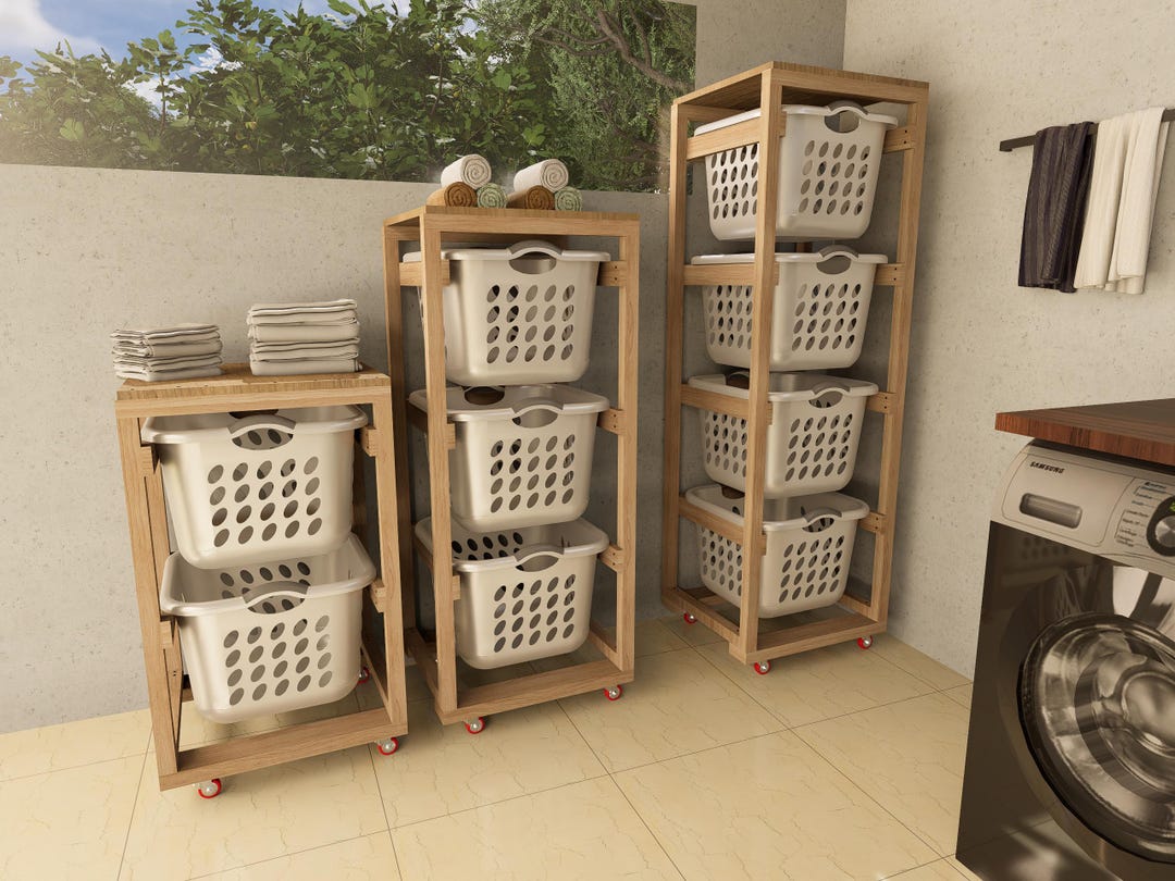 Laundry Basket Rack - DIY Plan 1.5 Bushel Laundry Holder Plan - Basket ...
