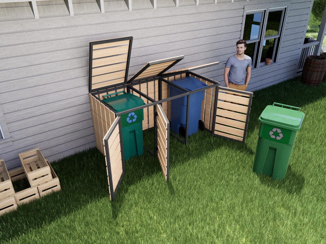 Trash Can Storage Enclosure DIY Plans - 64 Gallon Garbage Bin Storage ...