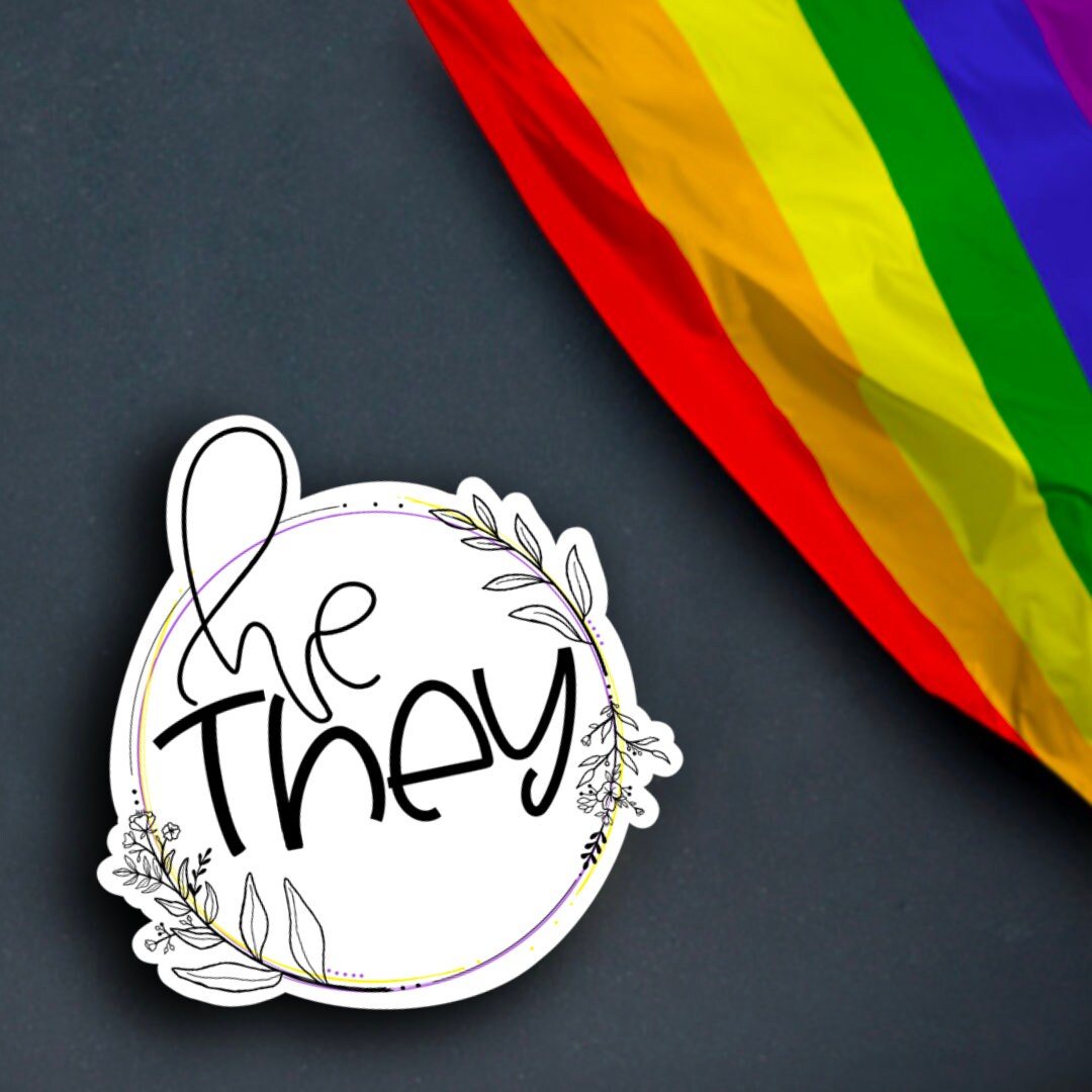 He/they | Pronoun Sticker | Non Binary | Gender Queer | LGBTQ Sticker ...