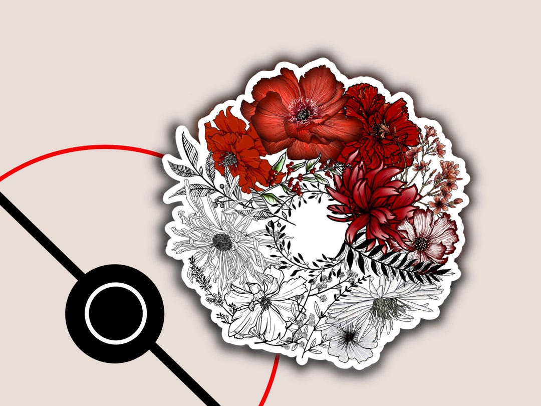 Floral Pokeball Pokémon Sticker Nerd Stickers Floral Stickers Pokéball ...