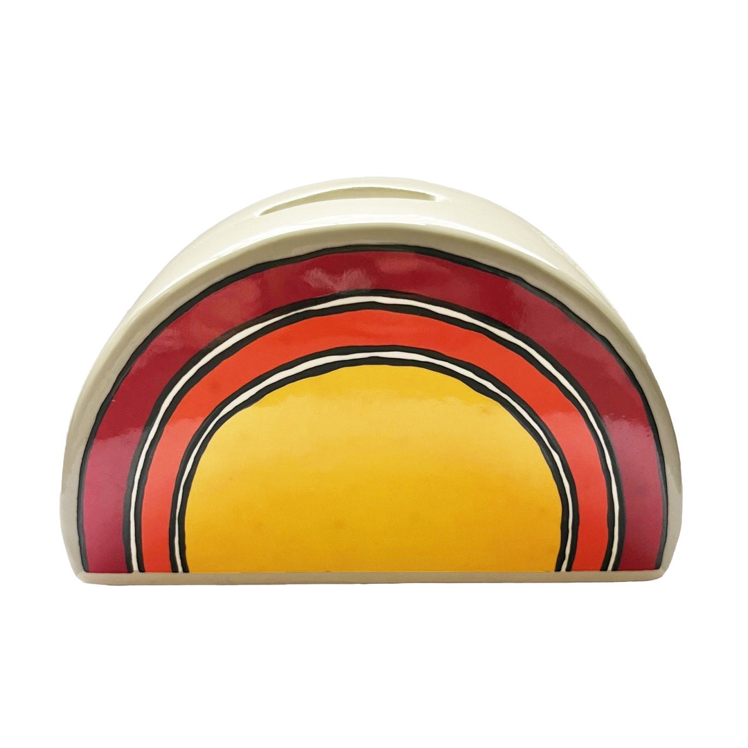 70s Ceramic Rainbow Coin Bank Yellow Orange Red Porcelain Swear Jar ...