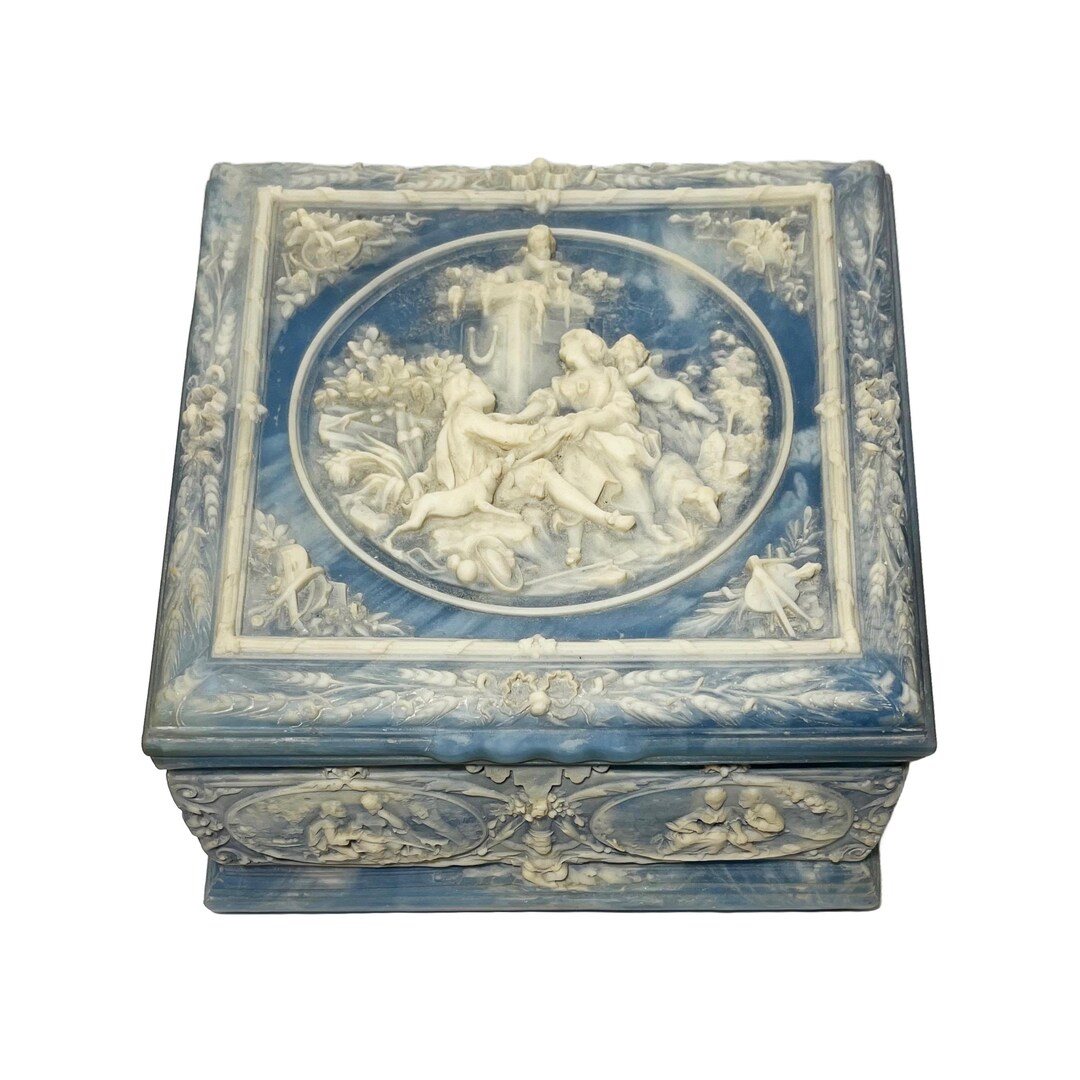 Vintage Marie Antoinette Garden of Love Jewelry Box INCOLAY Stone ...