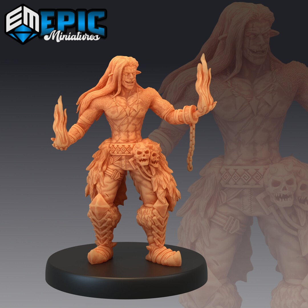 Fire Genasi W/magic Humanoid Player Character Epic Miniatures 12K Resin ...