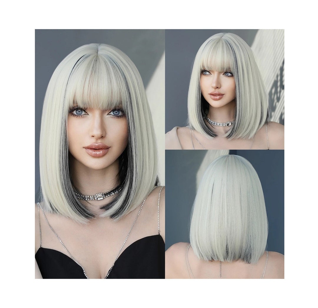 Platinum Blonde Bob Wigs With Bangs Women Light Blonde Short Etsy