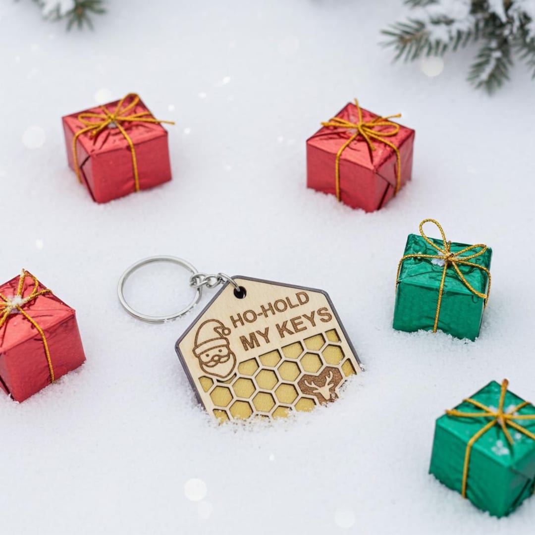 Christmas Key Ring “ho-hold My Keys” – Wood & 3D Honeycomb - Etsy