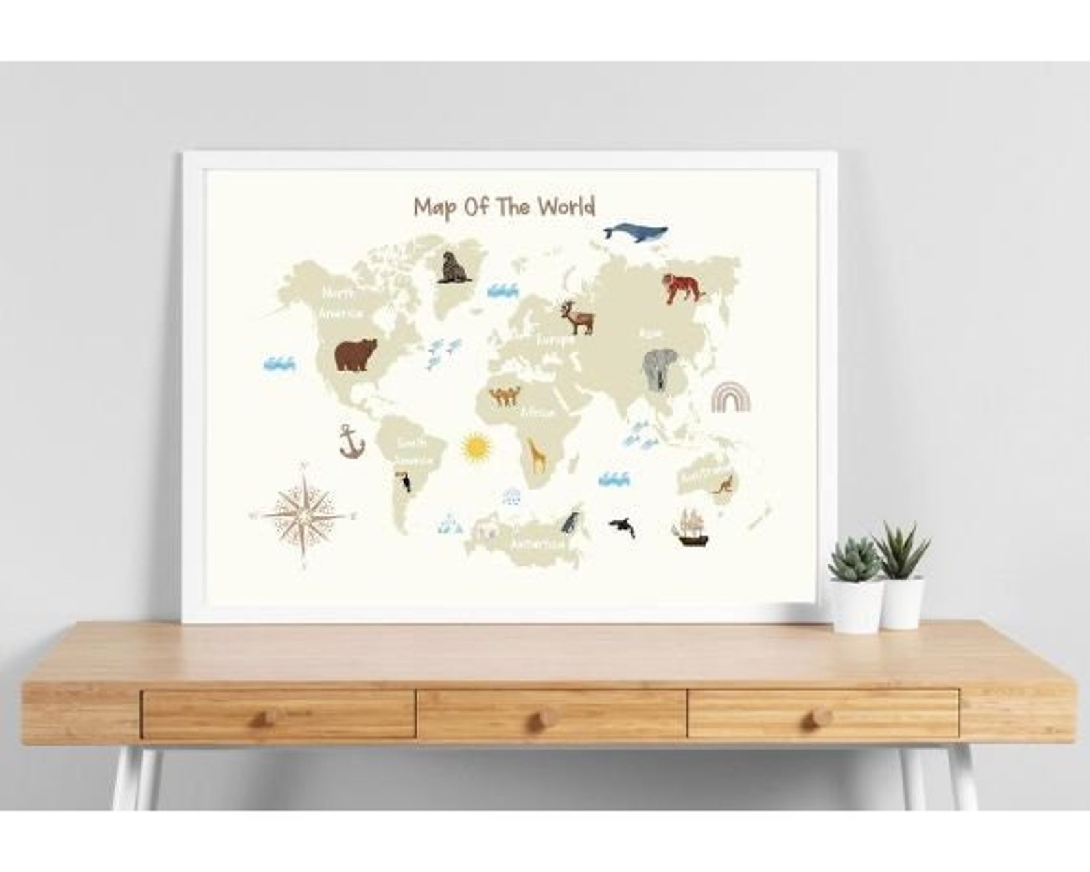 Animal World Map Nursery World Map Kids Room World Map Safari Nursery ...