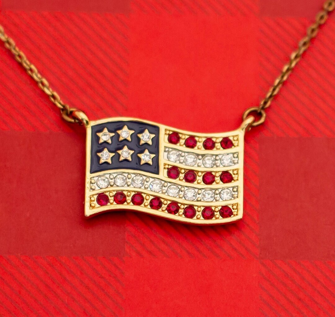 Vintage Rhinestone USA Flag Pendant Necklace by Avon 18 Inches - O4 - Etsy
