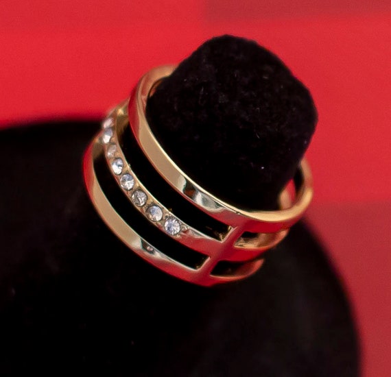 Vintage Minimal Three Band Diamond Gold Tone Ring by … - Gem