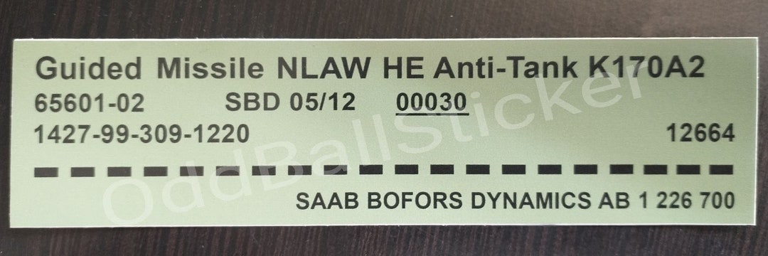 NLAW Anti-tank Missile Part Number Sticker - Etsy