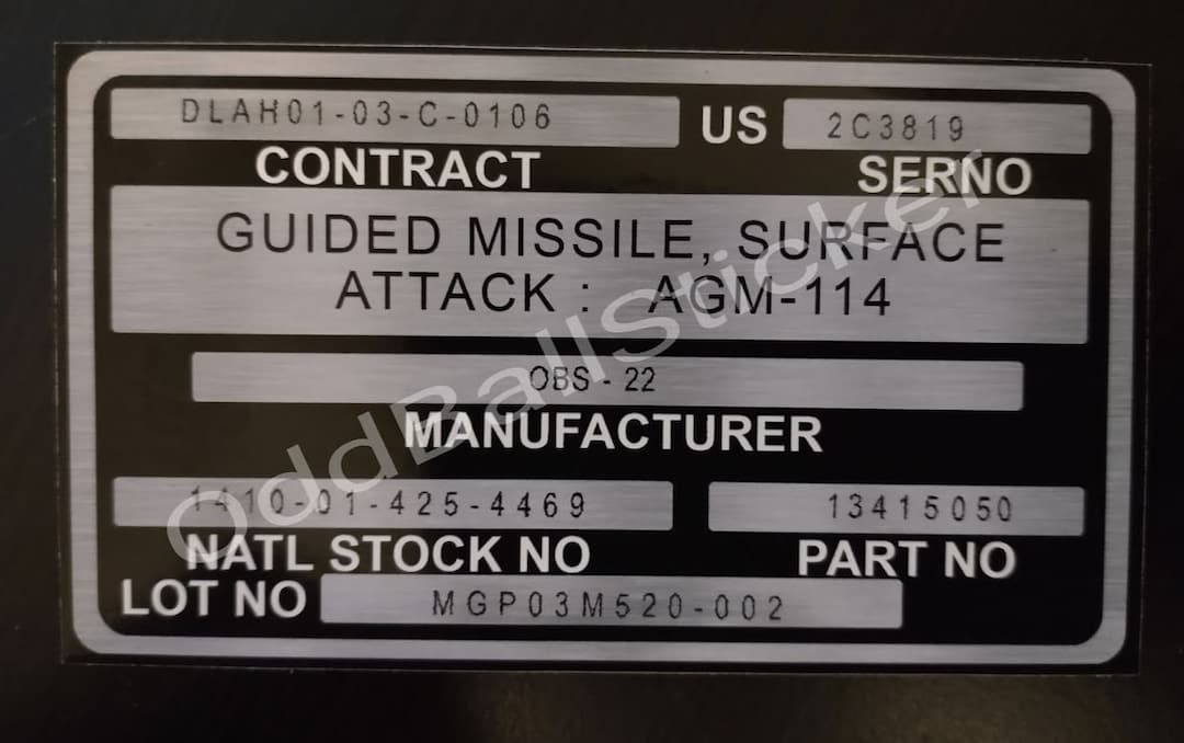 AGM-114 Hellfire Missile Part Number Sticker - Etsy