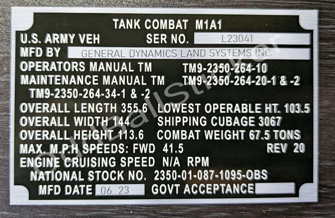 M1A1 Abrams Tank Part Number Sticker - Etsy