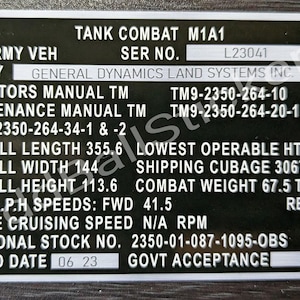 M1A1 Abrams Tank Part Number Sticker - Etsy