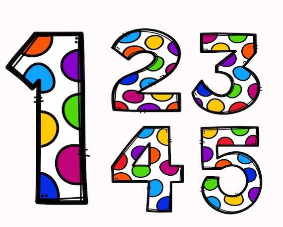 Numbers 1-5 Polka Dot Design PNG Digital | Etsy